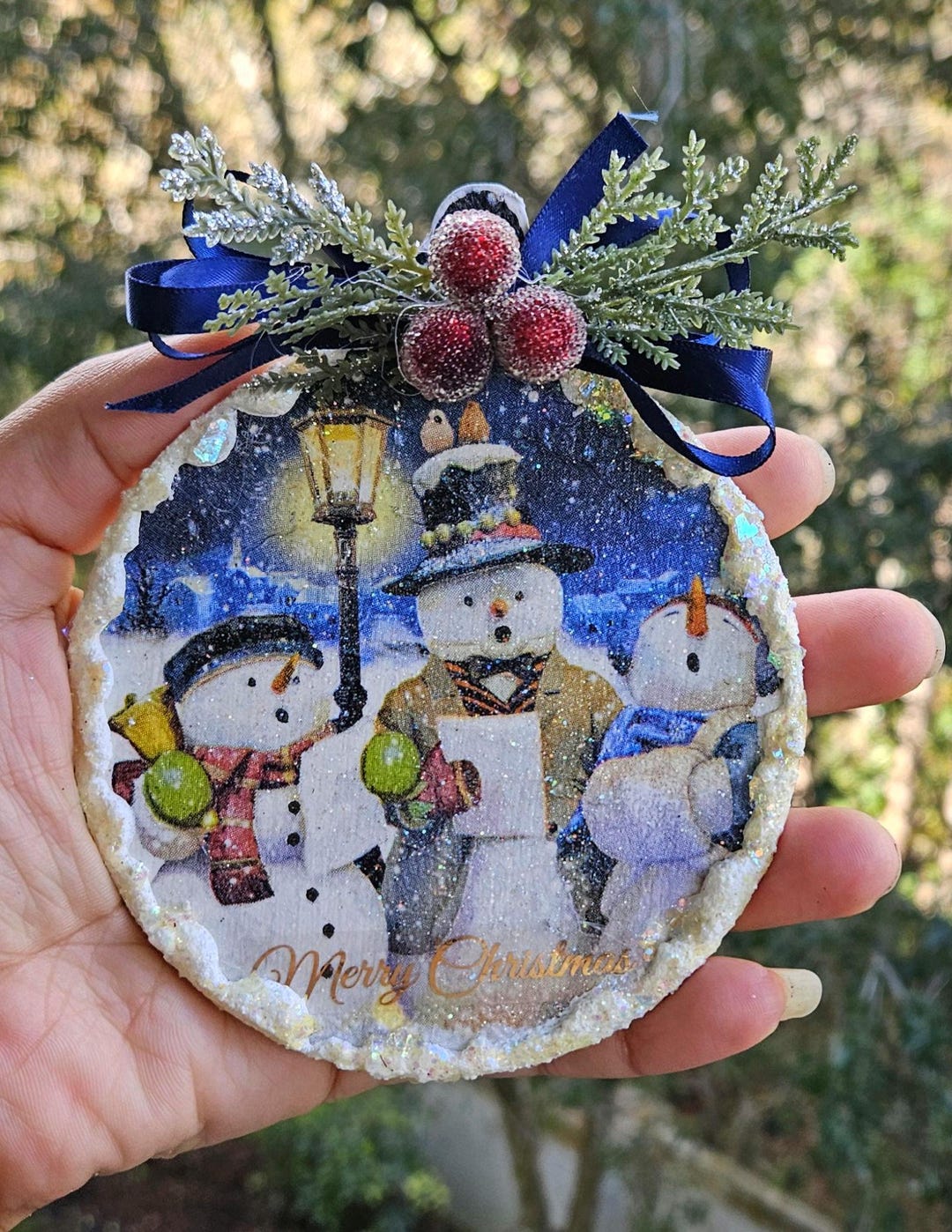 Snowman Caroling Wooden Christmas Ornaments, Glitter Snow Tek, Set of 4 ...
