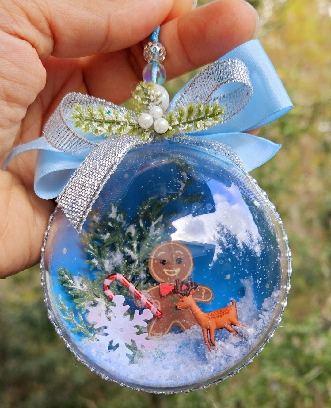 Set of 4 Baby Blue Gingerbread Man Christmas Ball Ornaments, Custom ...