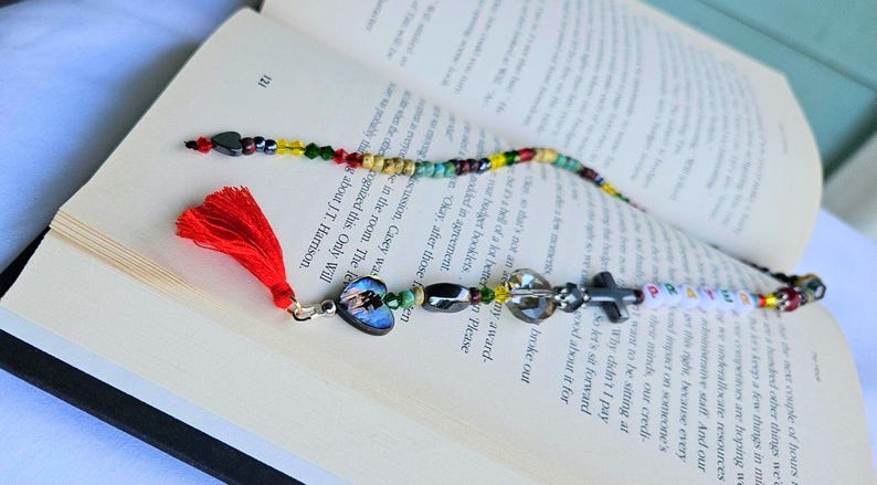 Picasso Beaded Bookmark, Religious Christian Gift, Hematite Cross - Etsy