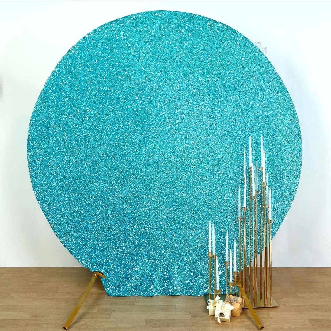 7.5ft Shimmer Glitter Bling Round Spandex Wedding Backdrop Cover Fitted ...
