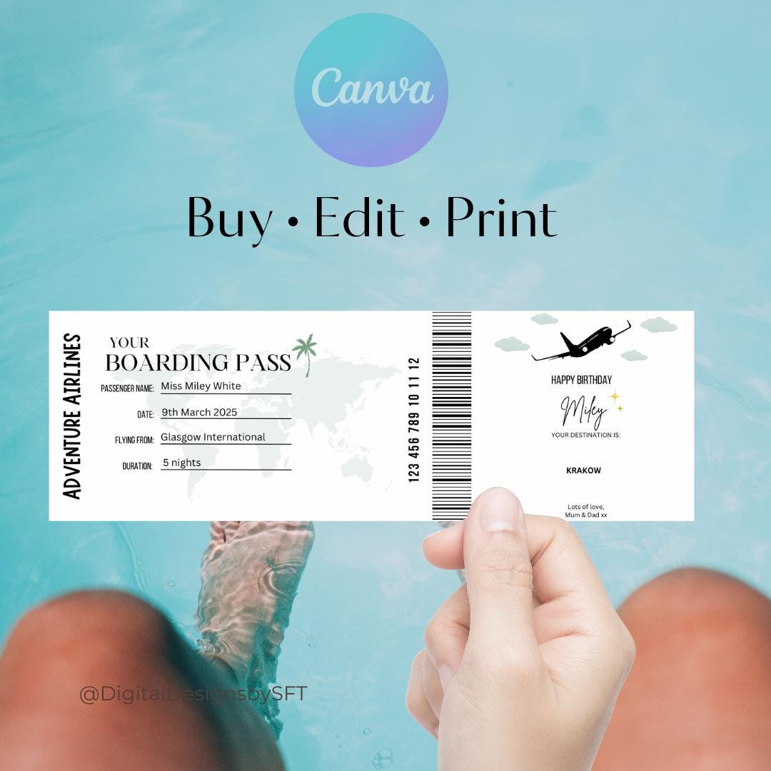 Editable Digital Boarding Pass | Holiday Boarding Pass | Personalised ...
