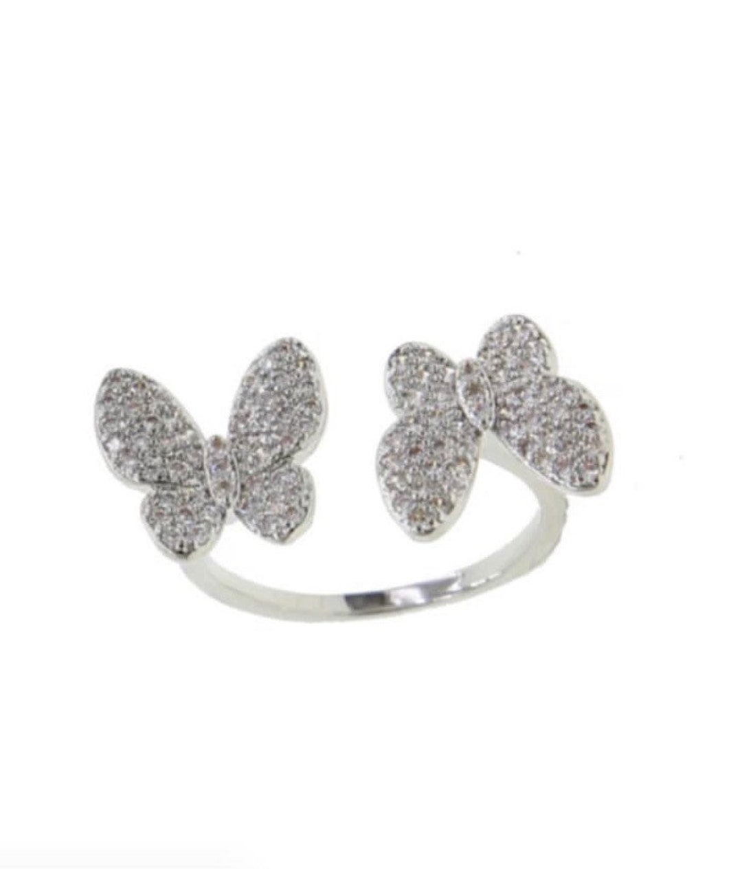 Double Butterfly Ring, Open Ring, Multi Stone Butterfly Ring, Silver ...