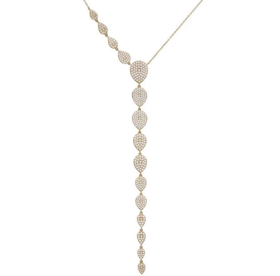 Micro Pave CZ teardrop charm necklace, 14K plated necklace, 925 silver ...
