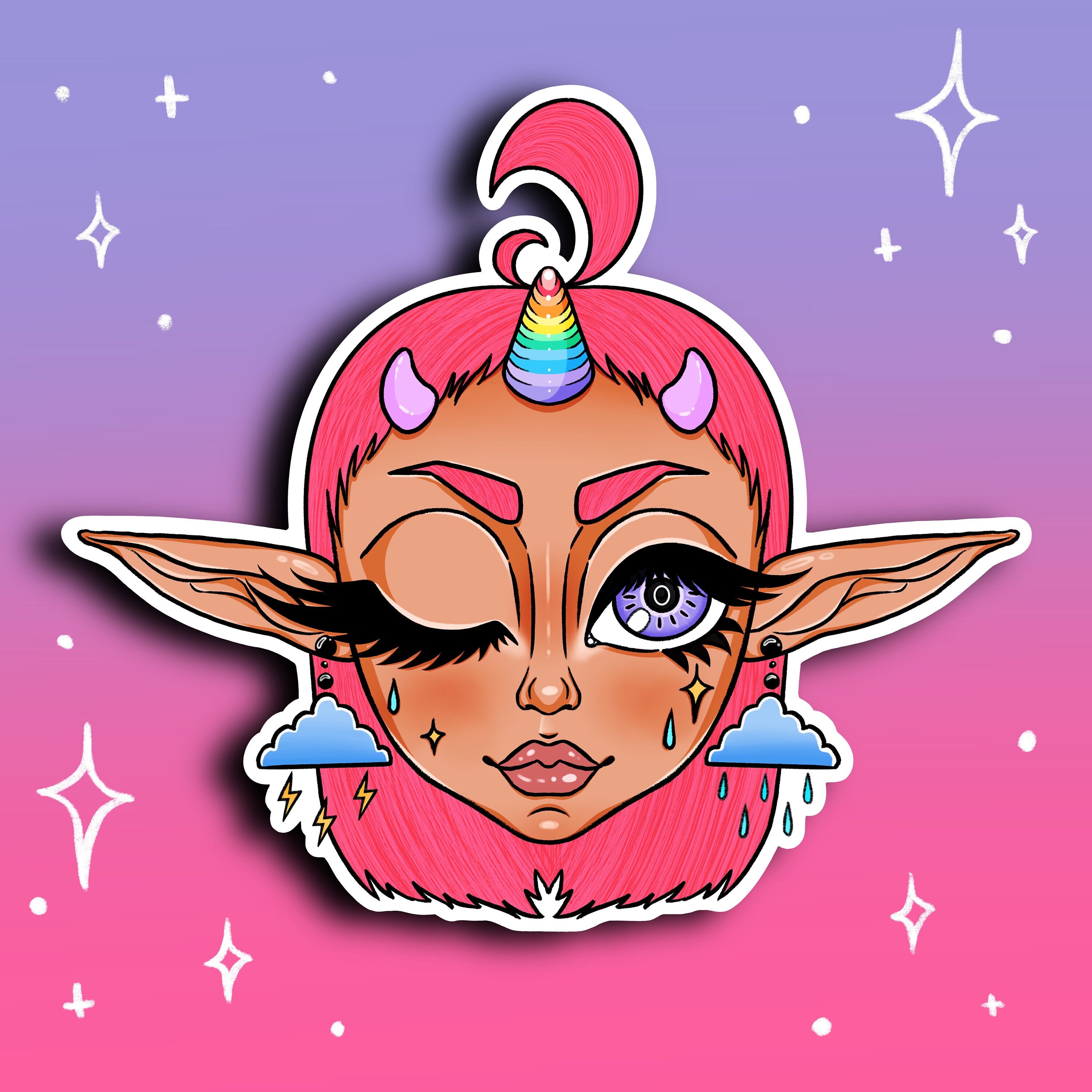 Kawaii Rainbow Neon Elf Anime Girl Broken Glass Holographic - Etsy