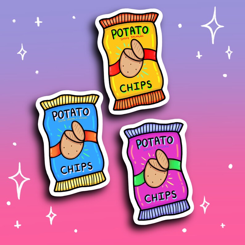 Kawaii Potato Chips Snack Pack Assortment Glossy Sticker - Etsy
