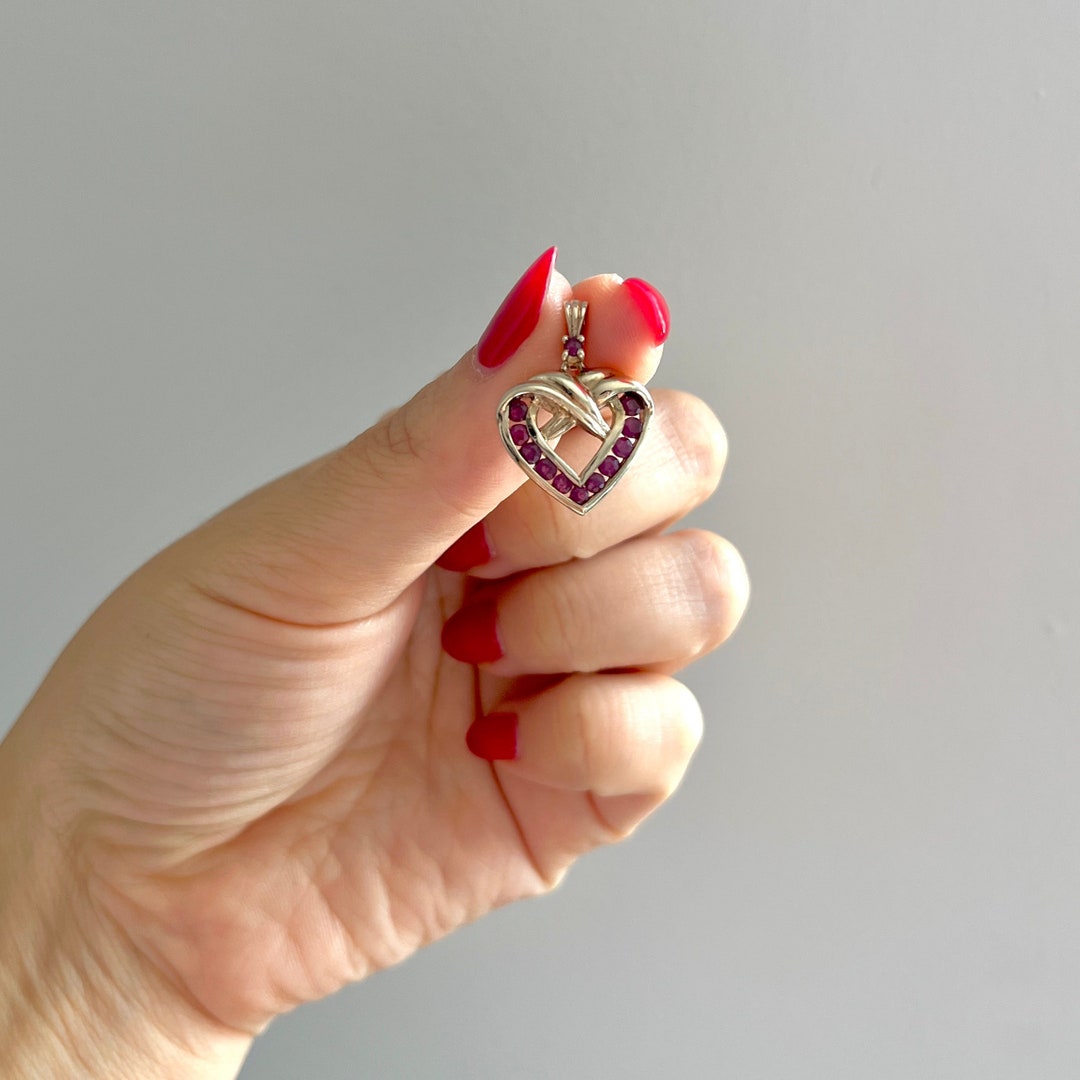 14k Vintage Ruby Heart Charm, Ruby Heart Charm, Gold Heart Pendant ...