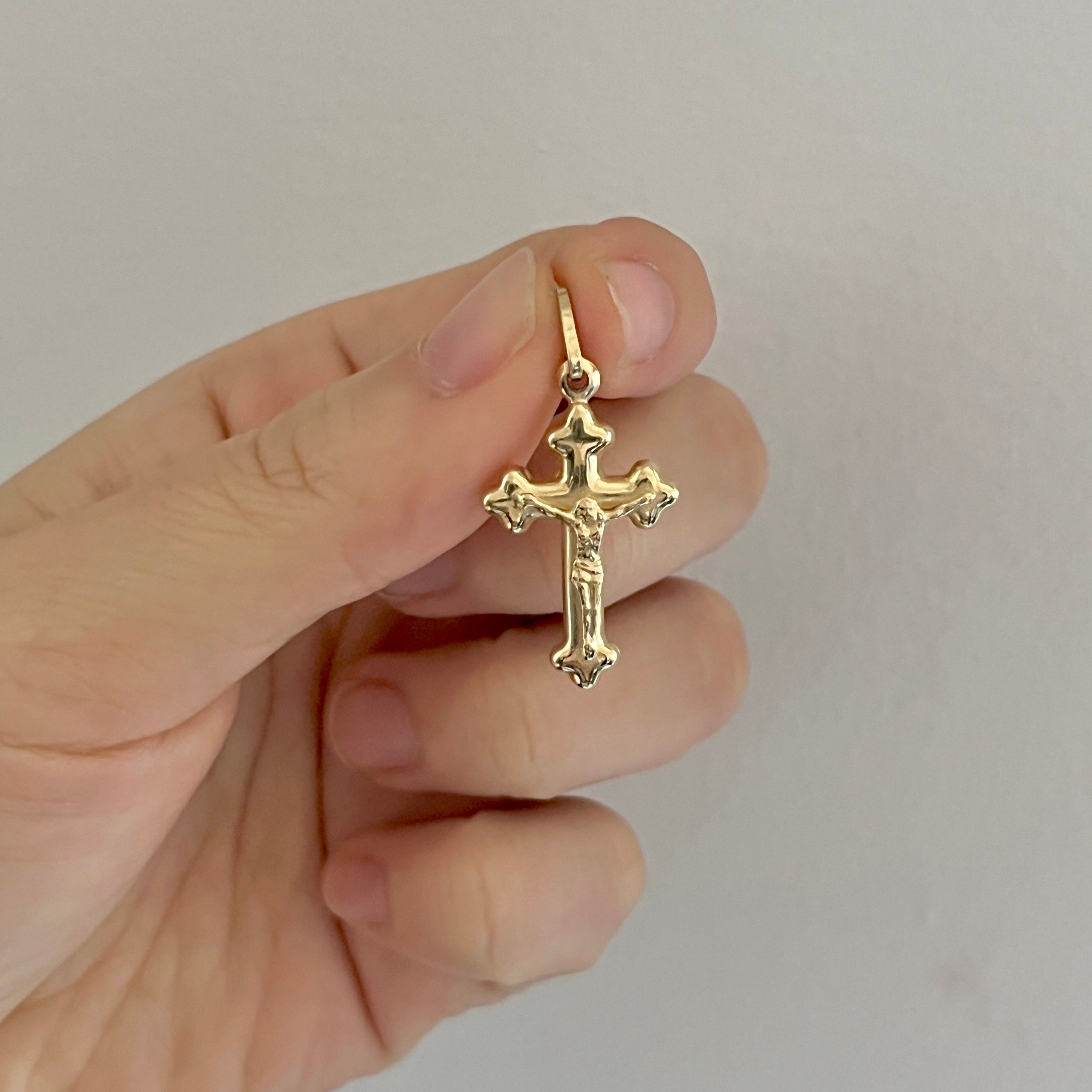 14k Vintage Cross Charm, Gold Cross Charm, Gold Cross Pendant, Vintage ...