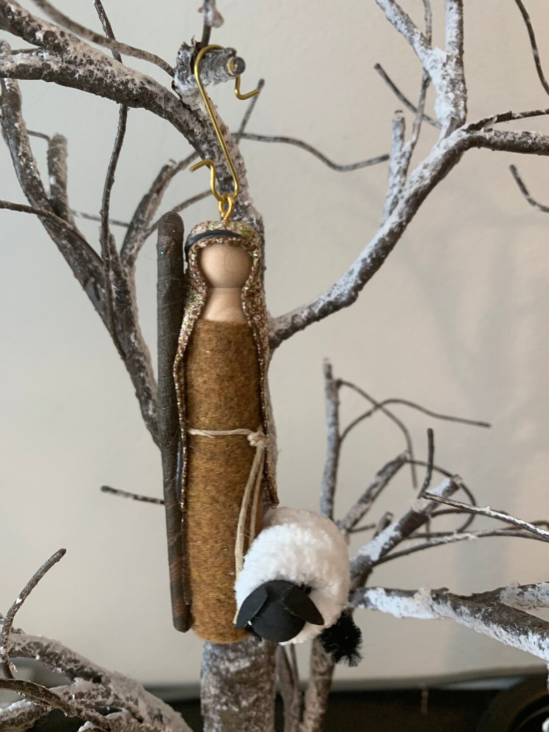 Nativity Shepherd With Sheep Wooden Doll Ornament - Etsy