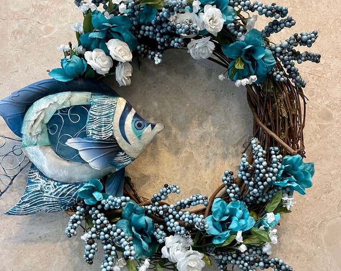 FISH NET and ROPE Beach Wreath, Beach Wreath, Sea Spray Wreath ...