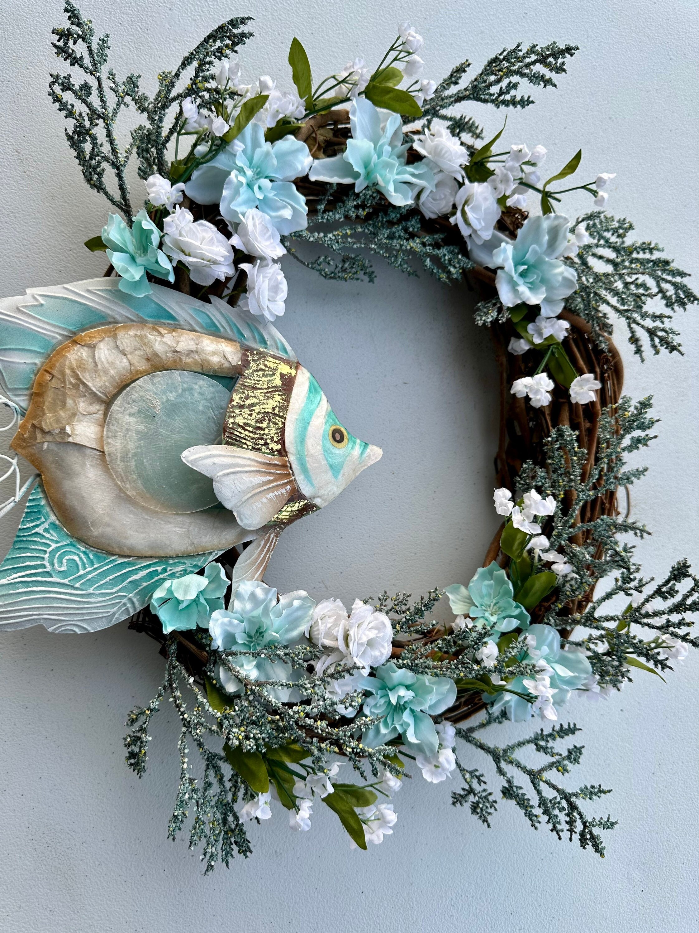 Turquoise/white/gold Fish Wreath Sea Wreath Ocean Wreath - Etsy