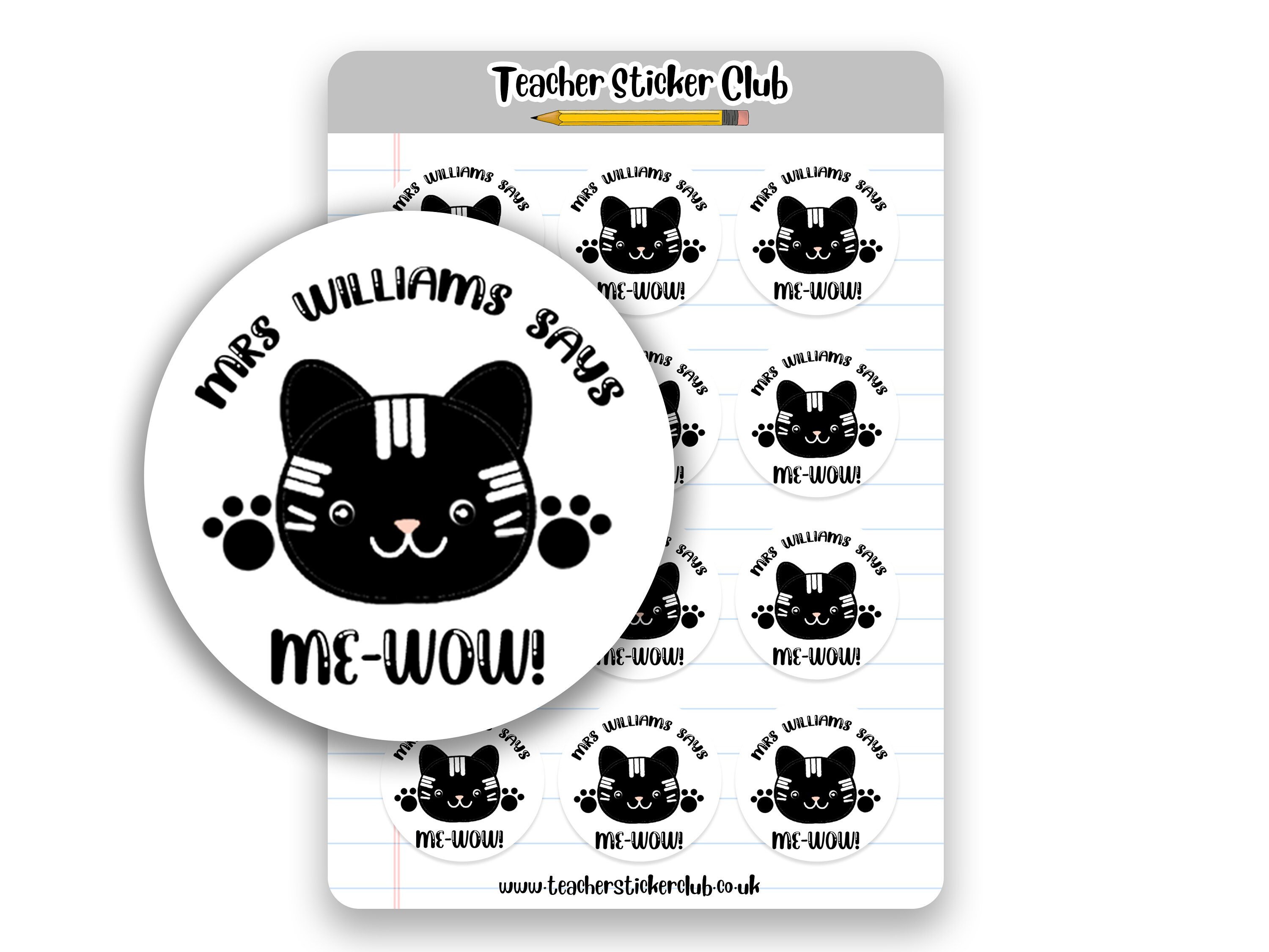 Embellishments Cat Teacher Reward Stickers // Personalised Teacher ...