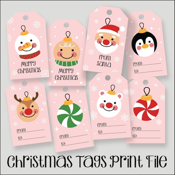 Christmas Gift Tag Printable File Pink Christmas Gift Tags - Etsy