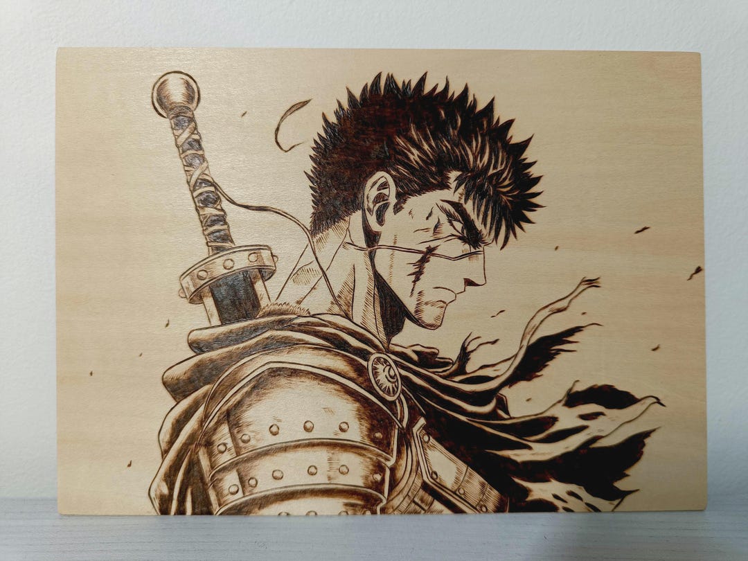 Berserk Inspired Pyrography Wood Carving, Gatsu, Custom Wood Carving ...