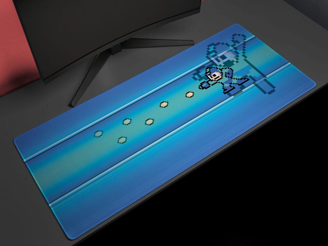 Mega Man Blaster Shot, Design 1, Desk Pad, Mouse Pad, Desk Mat, Retro 8 ...