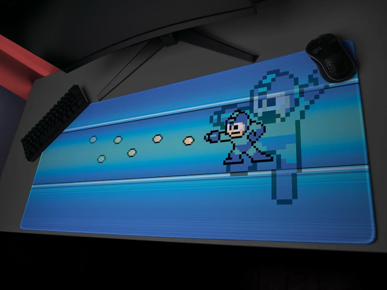 Mega Man Blaster Shot, Design 1, Desk Pad, Mouse Pad, Desk Mat, Retro 8 ...
