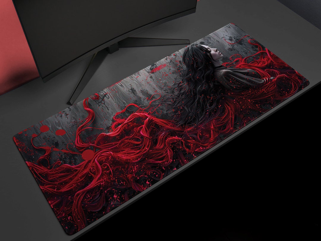 Crimson Flow, Desk Pad, Mouse Pad, Desk Mat, Swirling Red, Artistic ...