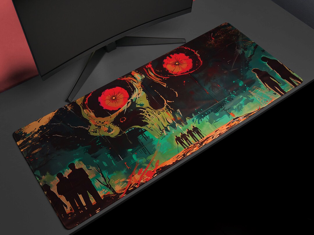Crimson Elegy Design 2, Desk Pad, Mouse Pad, Desk Mat, Ominous Red Eyes ...