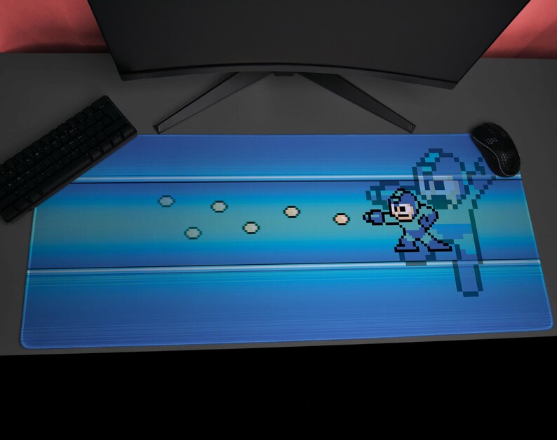 Mega Man Blaster Shot, Design 1, Desk Pad, Mouse Pad, Desk Mat, Retro 8 ...
