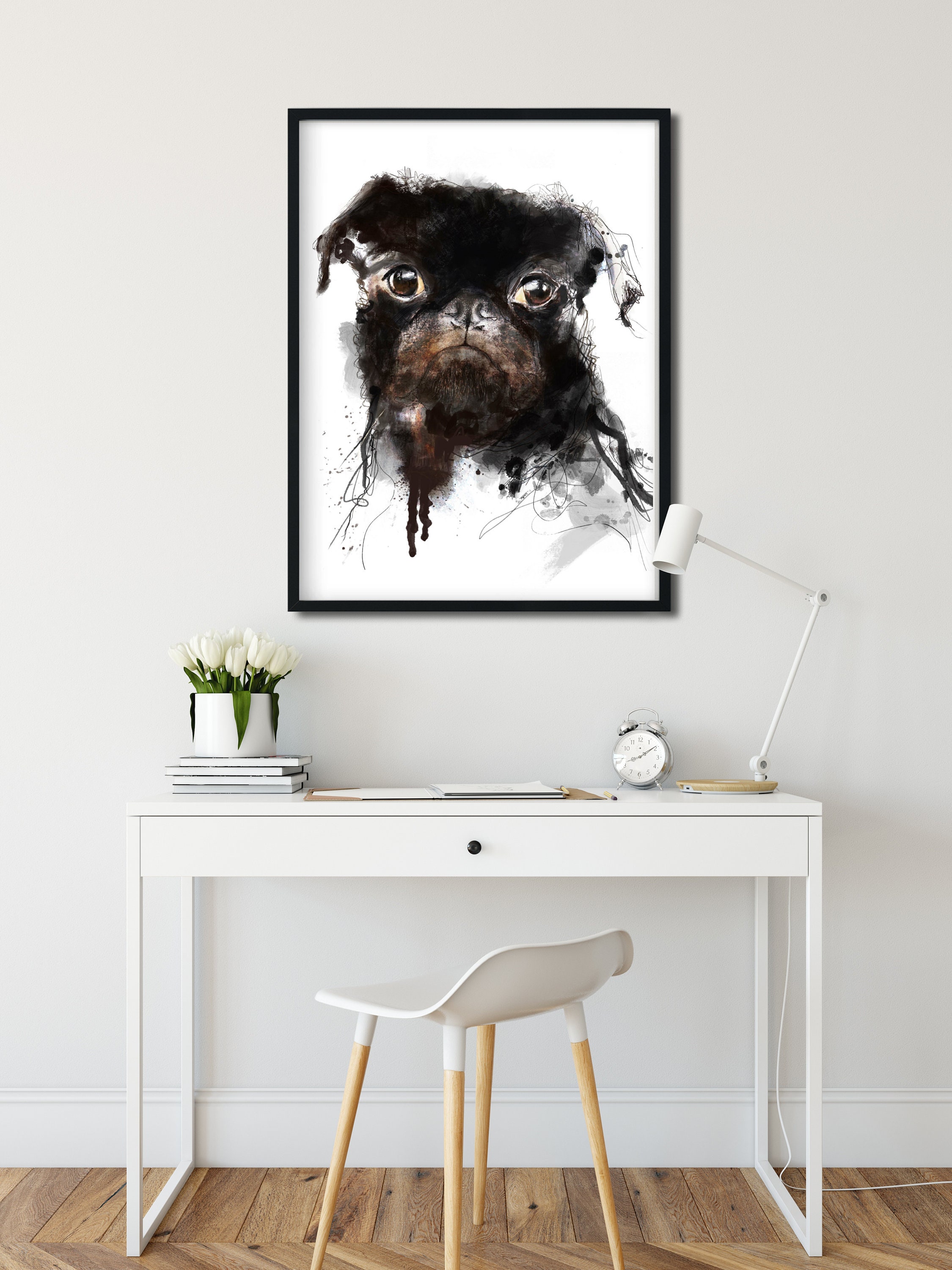 Imagen Pug, Pug Lover, Pug Portrait, Descarga instantánea, Wall Art ...