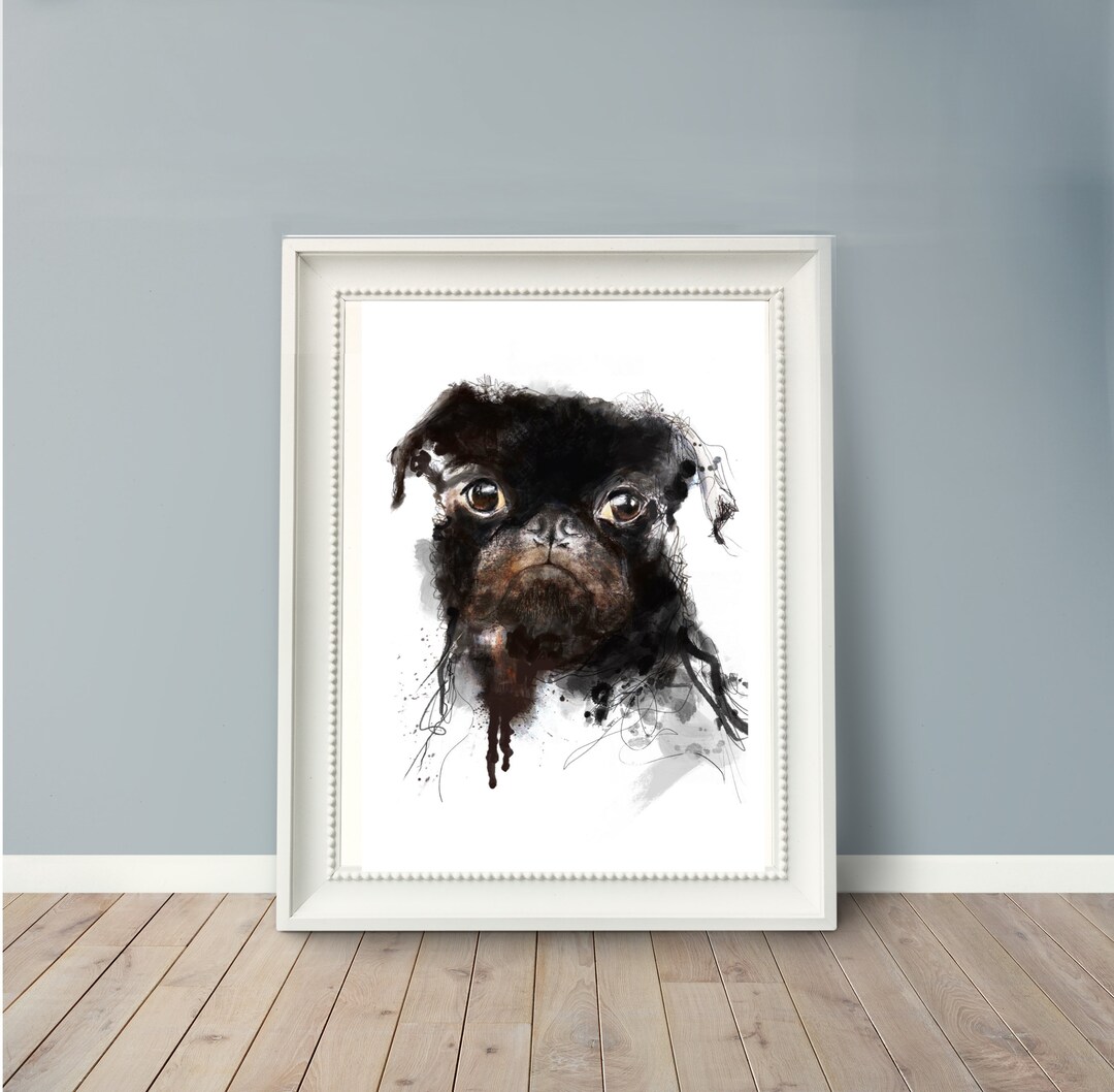 Imagen Pug, Pug Lover, Pug Portrait, Descarga instantánea, Wall Art ...