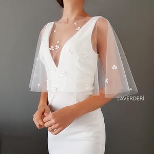 Bridal Cape With 3D Flowers. Short Wedding Cape With Scattered Flowers ...