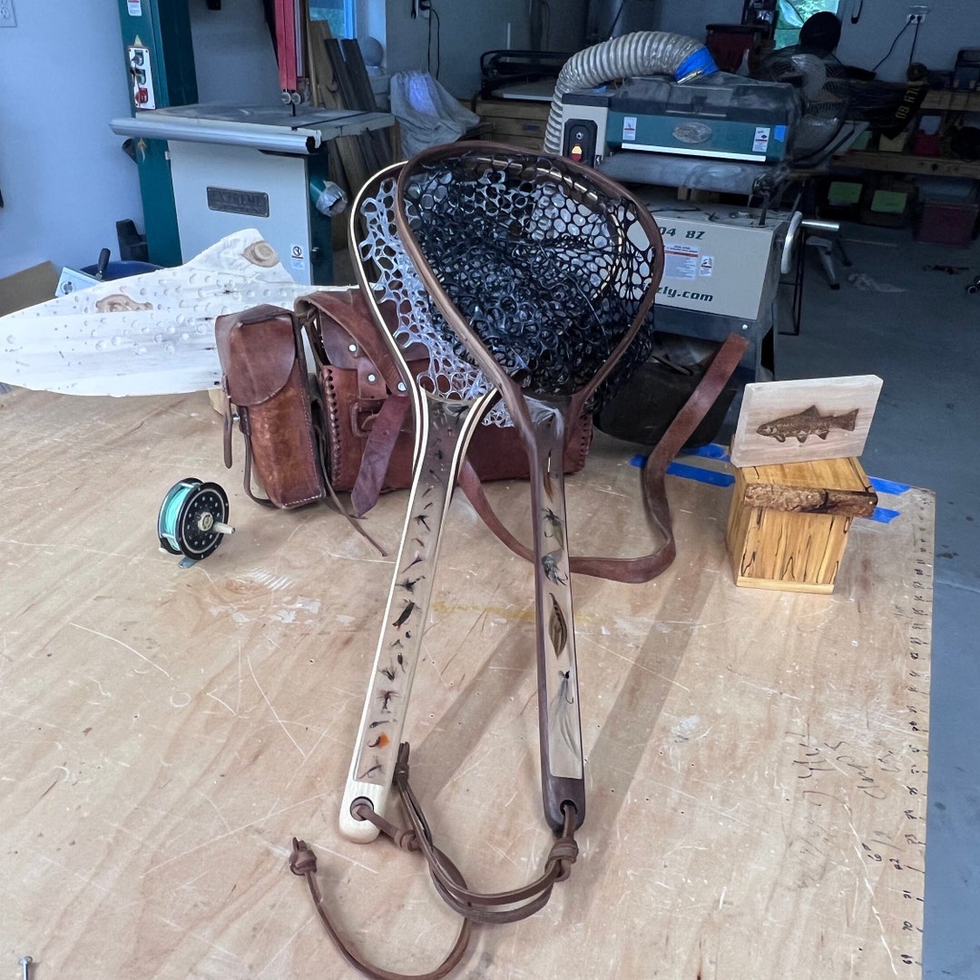 Add Your Own Flies Epoxy Resin Handle Wood Fly Fishing Net Made in the ...
