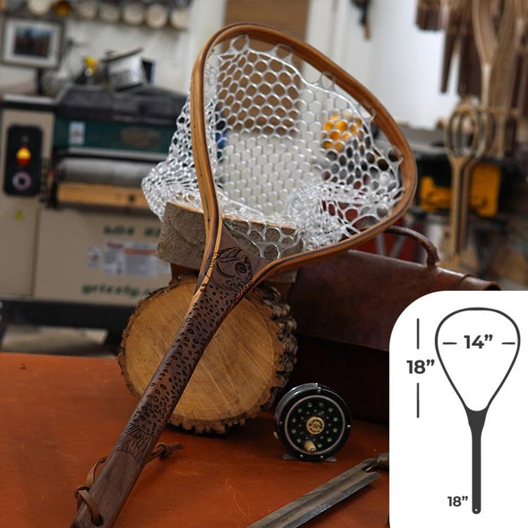 18”x14” XL Steelhead Natural Brook Trout Engraved Landing Net - Made in ...