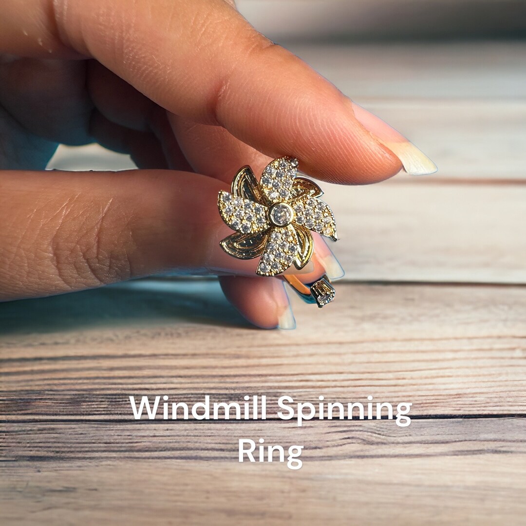 Windmill Fidget Ring for Anxiety Relief - Adjustable Spinner Ring for ...