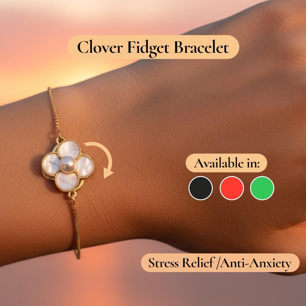Personalized Clover Fidget Bracelet Anxiety Stress Relief Worry Jewelry ...