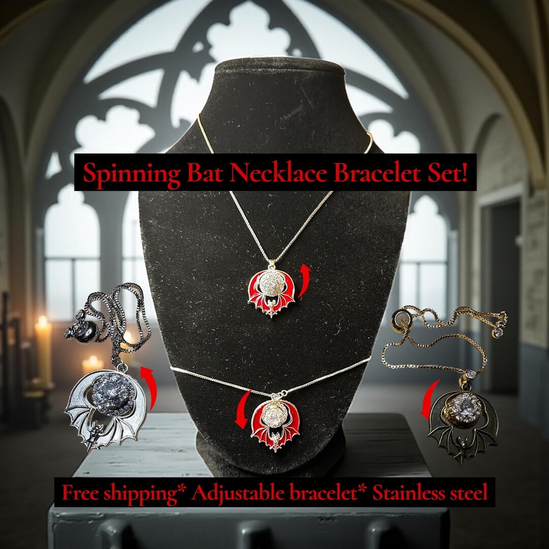 Gothic Bat Spinning Sparkling Moon Fidget Jewelry Set: Stress Relief ...