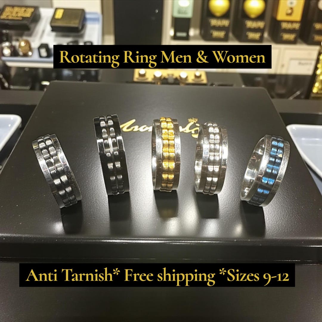 Mens Stainless Steel Fidget Spinner Ring: Stress Relief Anxiety ADHD ...