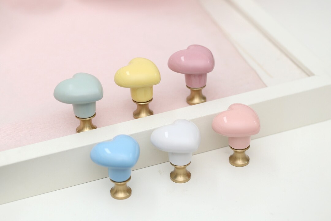 Colorful Heart Cabinet Handles Knobs, Kids Bedroom Knobs Heart Drawer ...