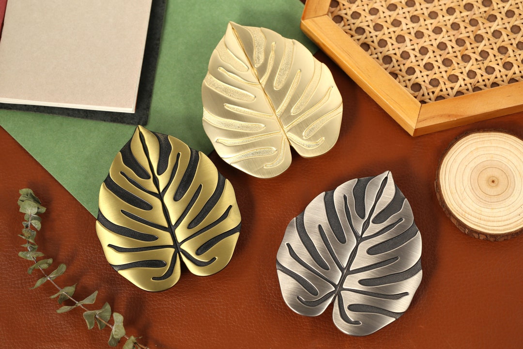 Monstera Leaf Brass Cabinet Handles Pulls, Custom Engraved Jungle Leaf ...