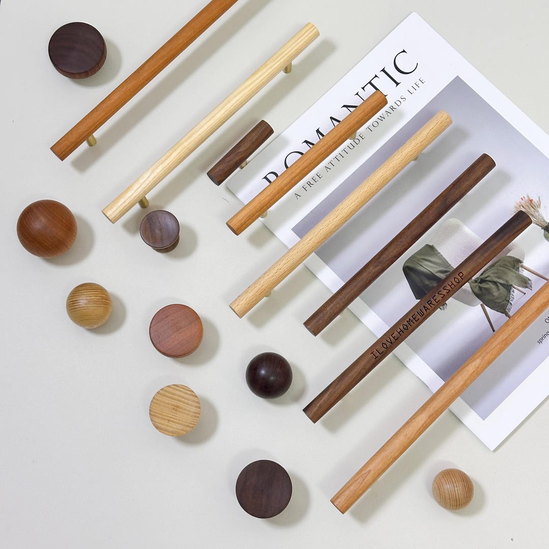 Solid Walnut Drawer Pulls, Wood Cabinet Knobs Handle Pull, IKEA Handle Pull, Beech Drawer Knobs ...