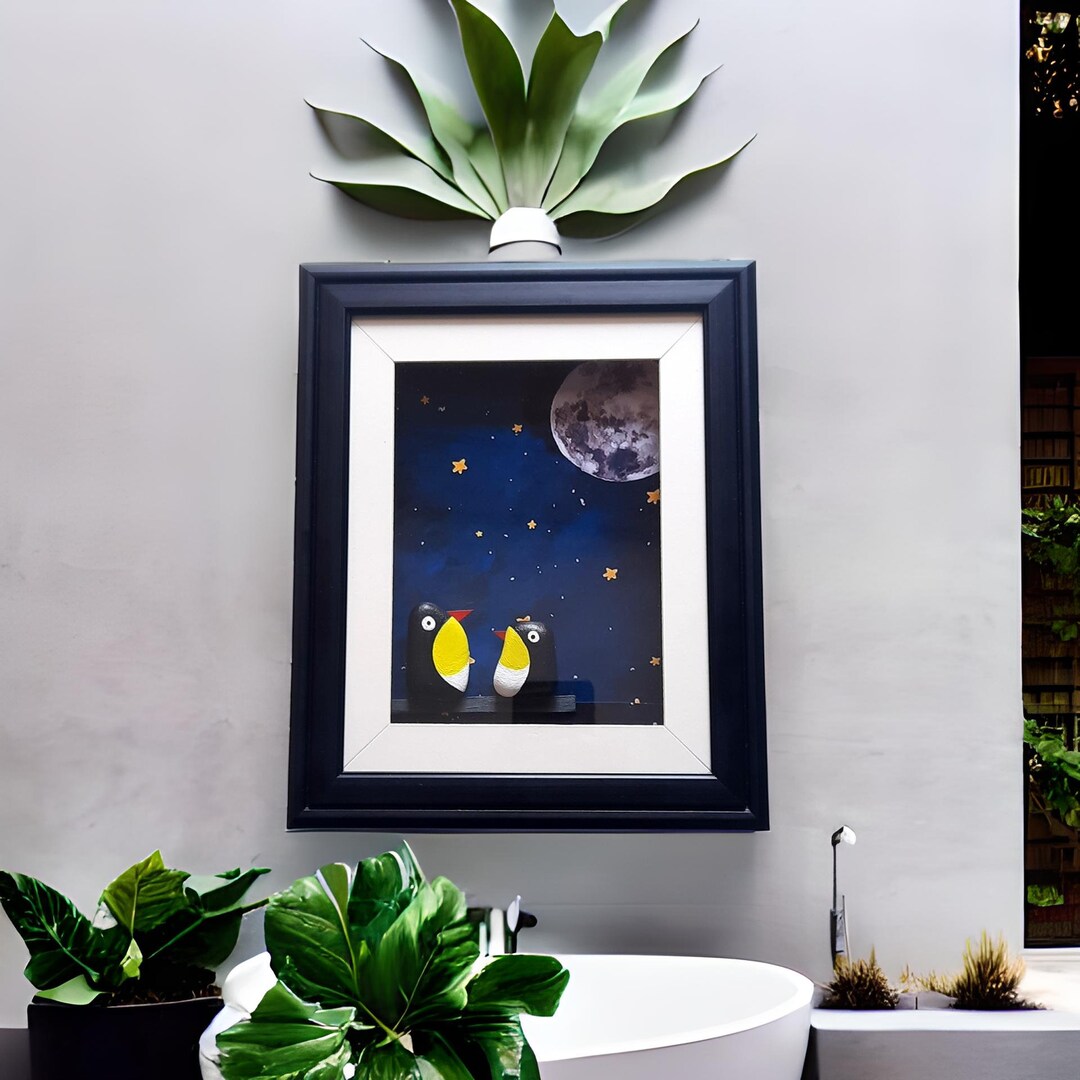 Penguin Pebble Art Picture, Handmade Beautiful Framed Art - Penguins ...