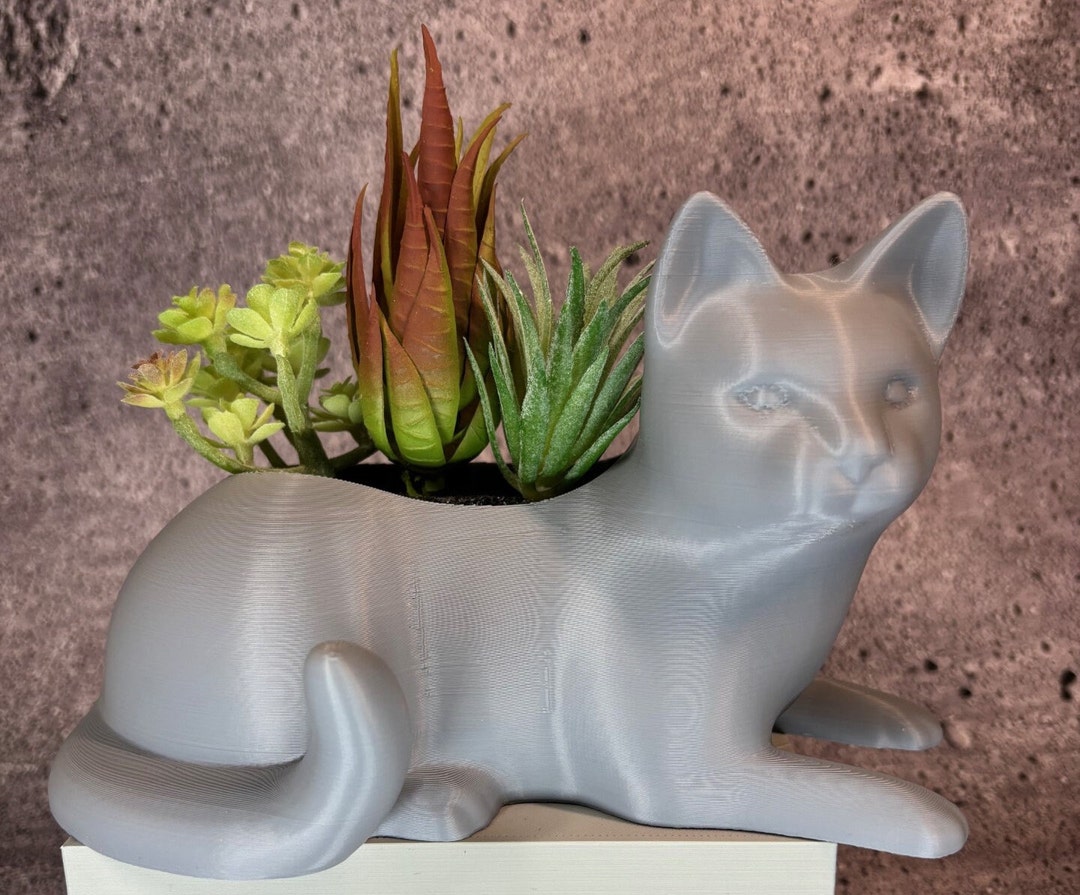 Unique Planter-medium Cat Planter for Succulents, Cactus or Any Plant (gray Color) - 8" Long by ...