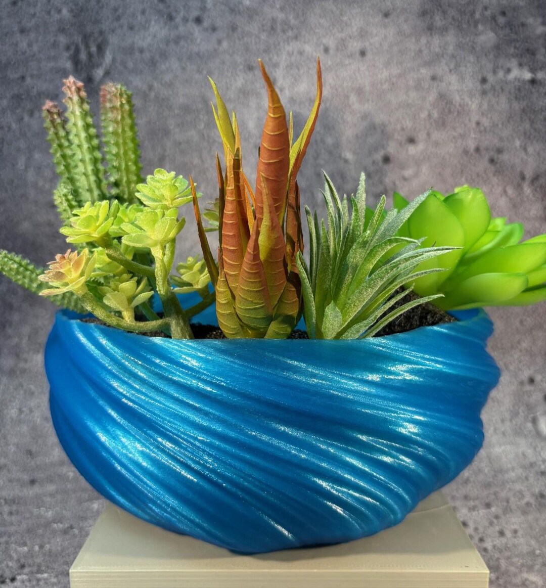 Medium Shallow Twisted Planter for Succulents or Cati (artic Blue Color ...