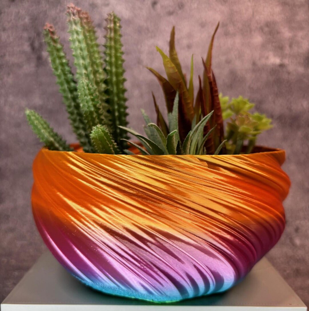 Small Shallow Twisted Planter for Succulents or Cati - 6" Diameter by 3 ...