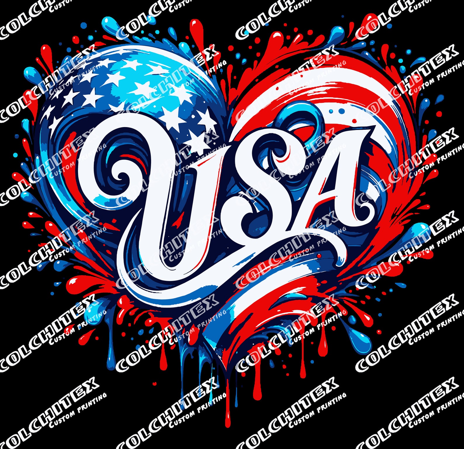 USA Patriotic Heart Digital Print - American Flag Artwork, Bold ...