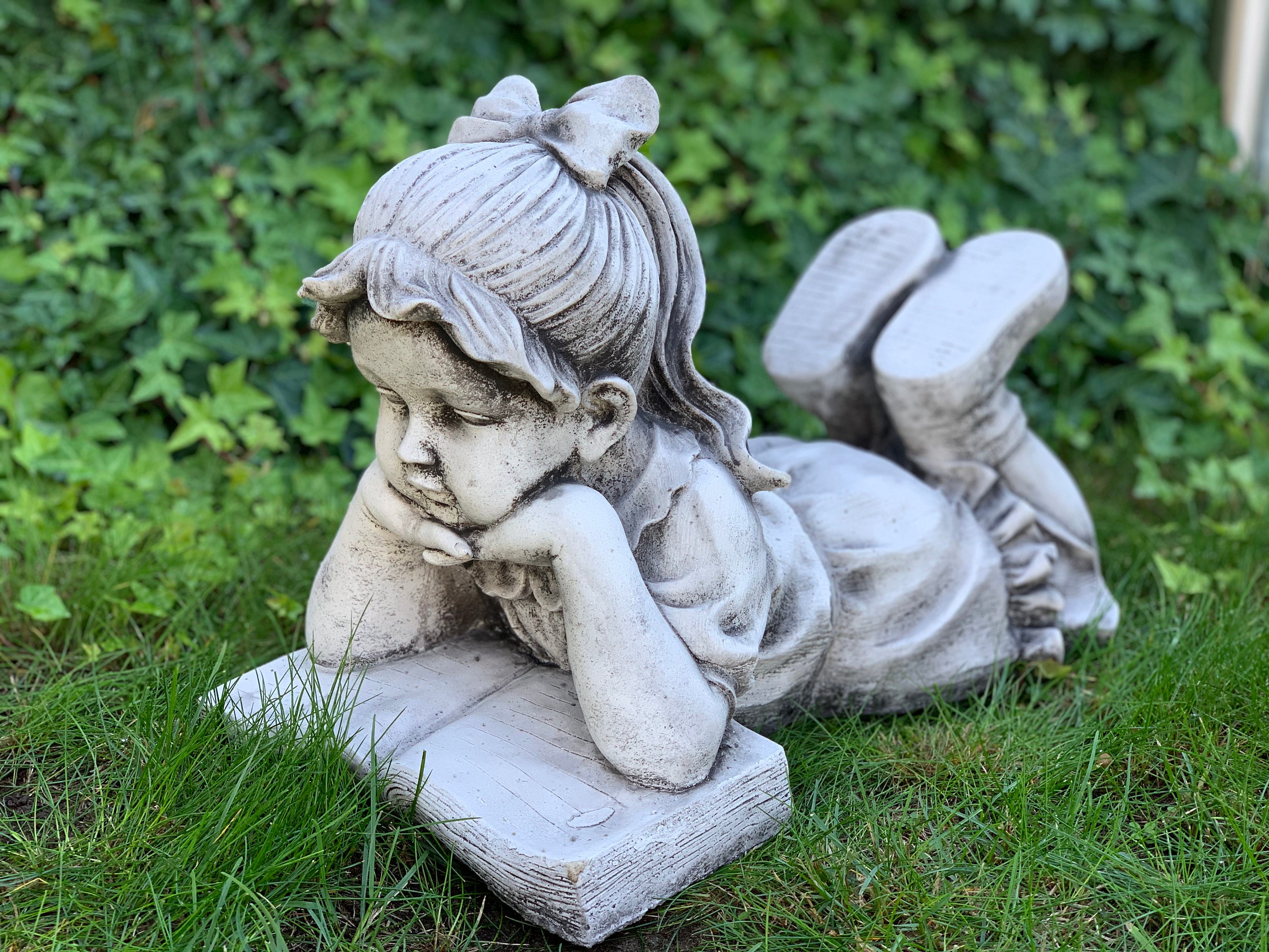 Garden Statue Cute Girl Reading Book for Vintage Concrete Yard - Etsy