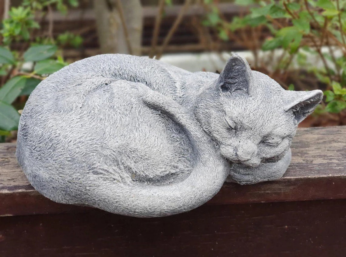 Sleeping Cat Garden Statue Cute Kitty Outdoor Sculpture Cat Etsy 