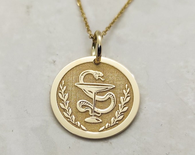 Gold Pharmacist Necklace, 14K Solid Gold Pendant, Pharmacist Graduate ...