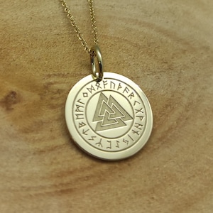Viking Necklace, 14K Solid Gold Pendant, Pagan Pendant, Gold Valknut ...