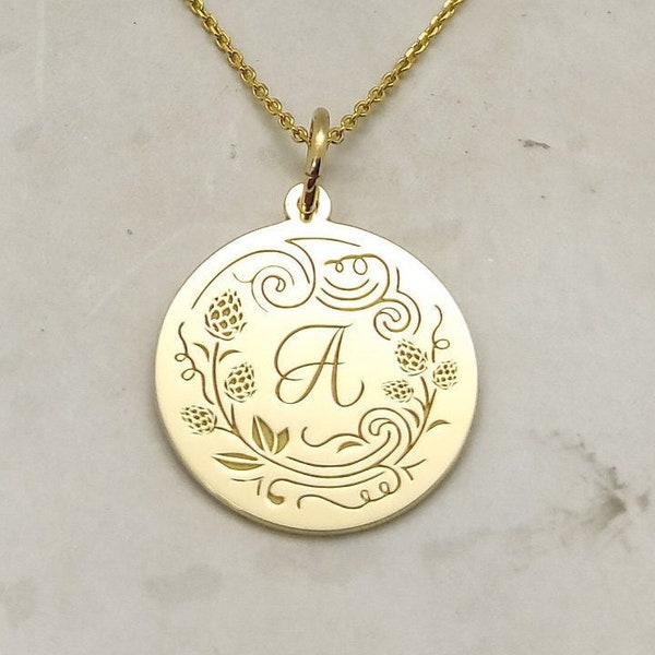 14k Gold Initial Monogram Pendant - Etsy