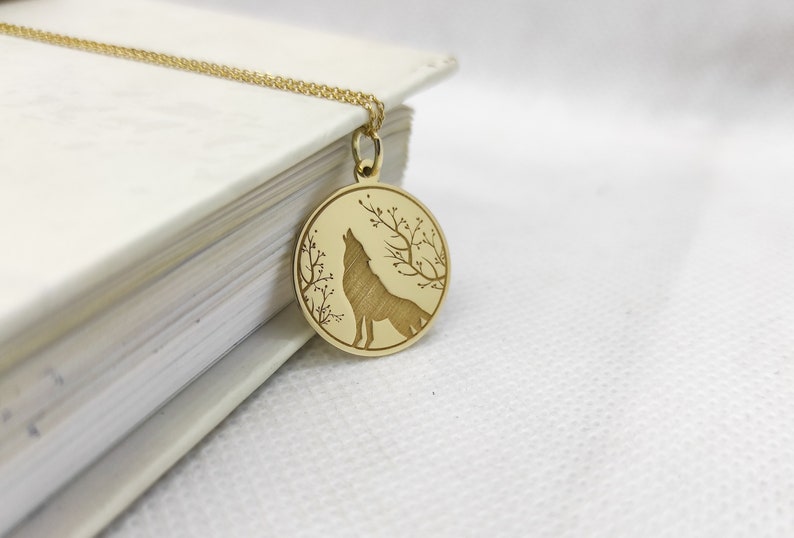 Gold Wolf Necklace 14K Solid Gold Pendant Howling Wolf | Etsy