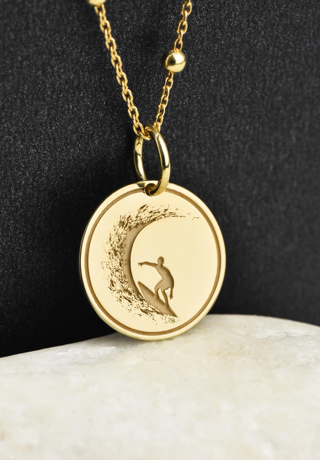 14K Solid Gold Surfer Necklace, Personalized Surfer Gift, Surfing ...