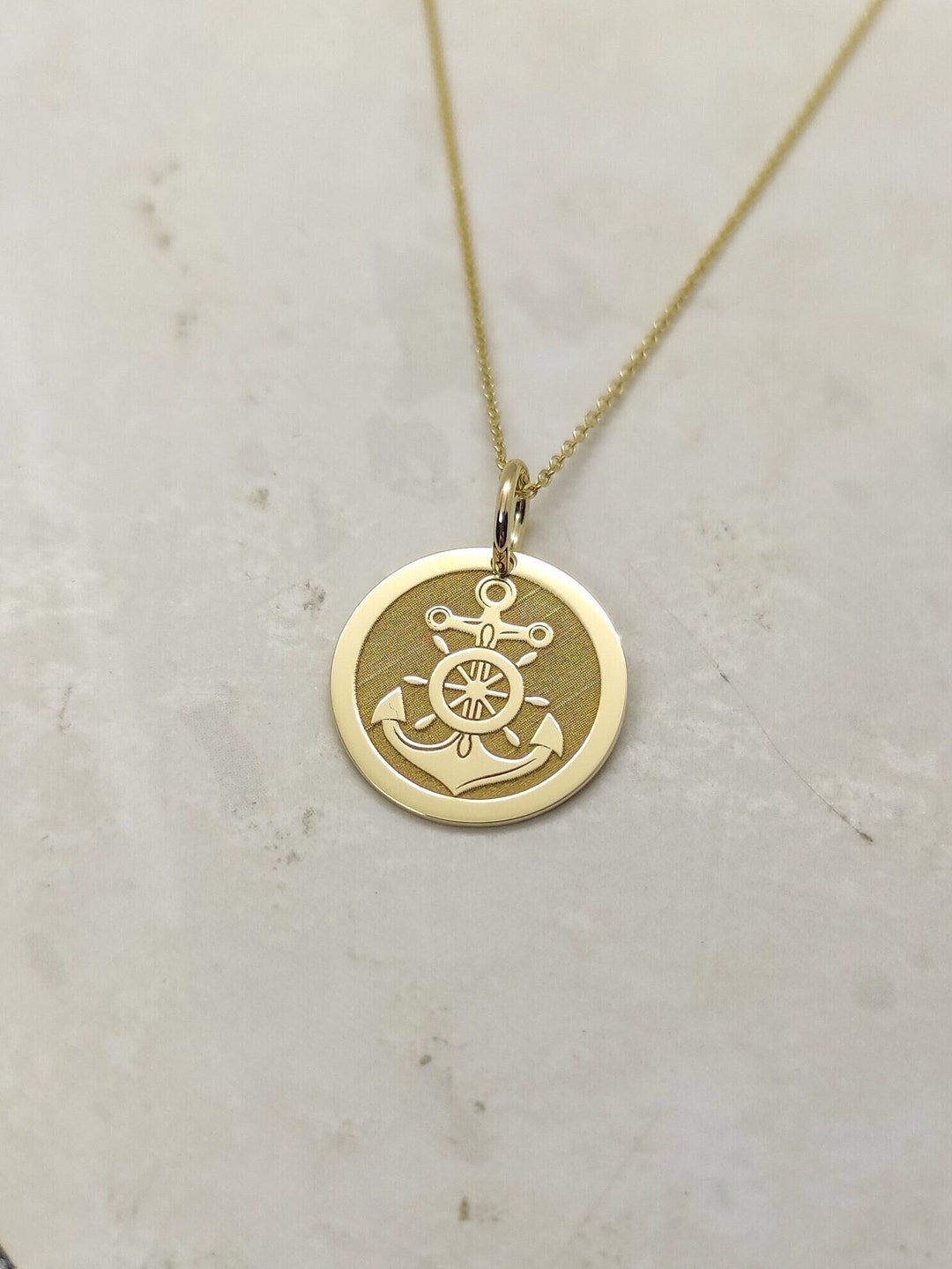 Sailor Necklace, 14K Gold Pendant, Navy Pendant, Anchor Necklace, Gold ...