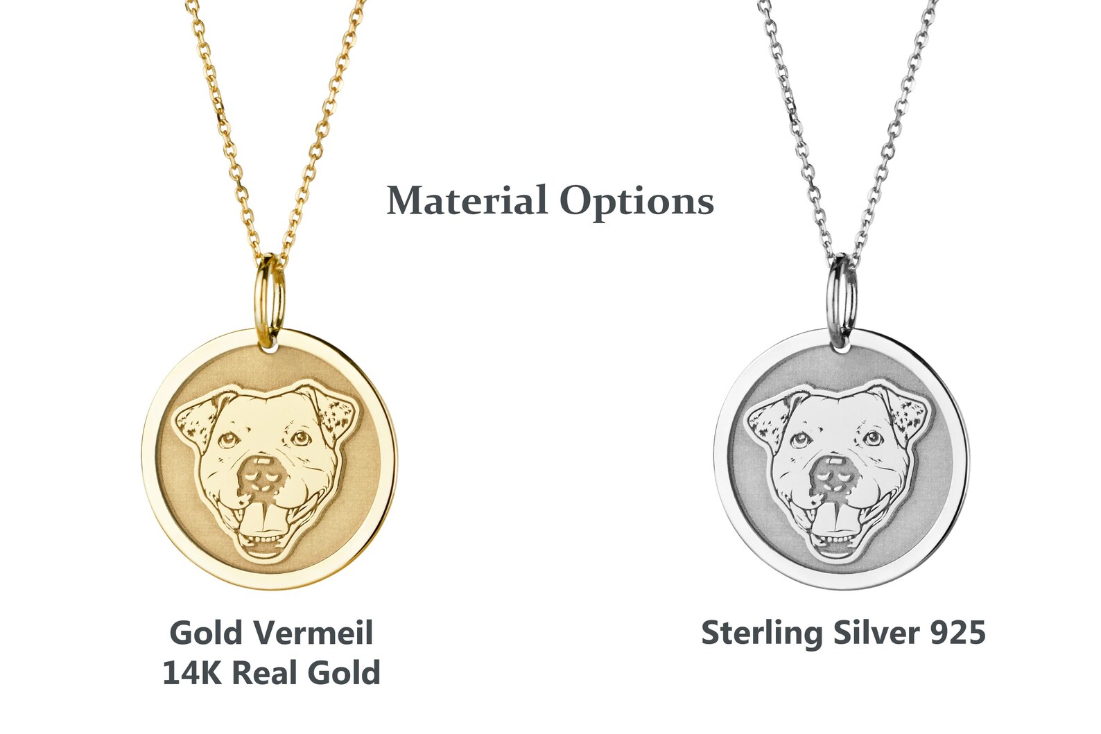 14K Solid Gold Custom Dog Photo Necklace, Engraved Pet Face Pendant ...