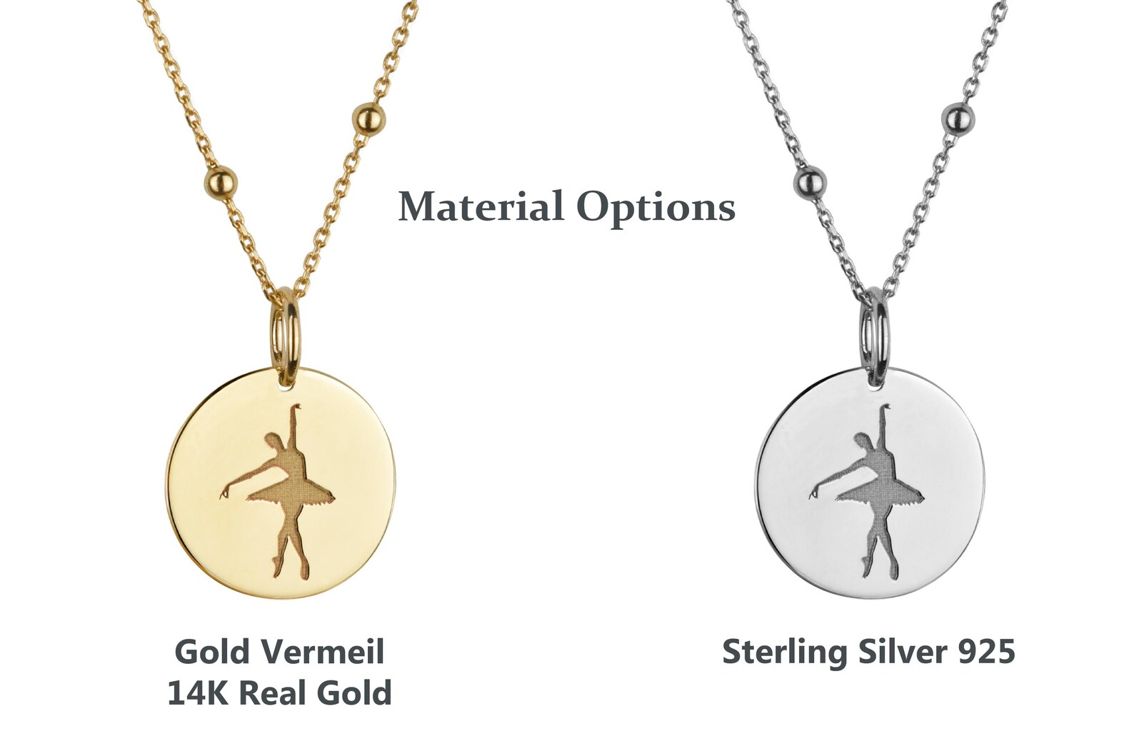14K Solid Gold Ballerina Necklace, Ballet Dancer Pendant, Personalized ...
