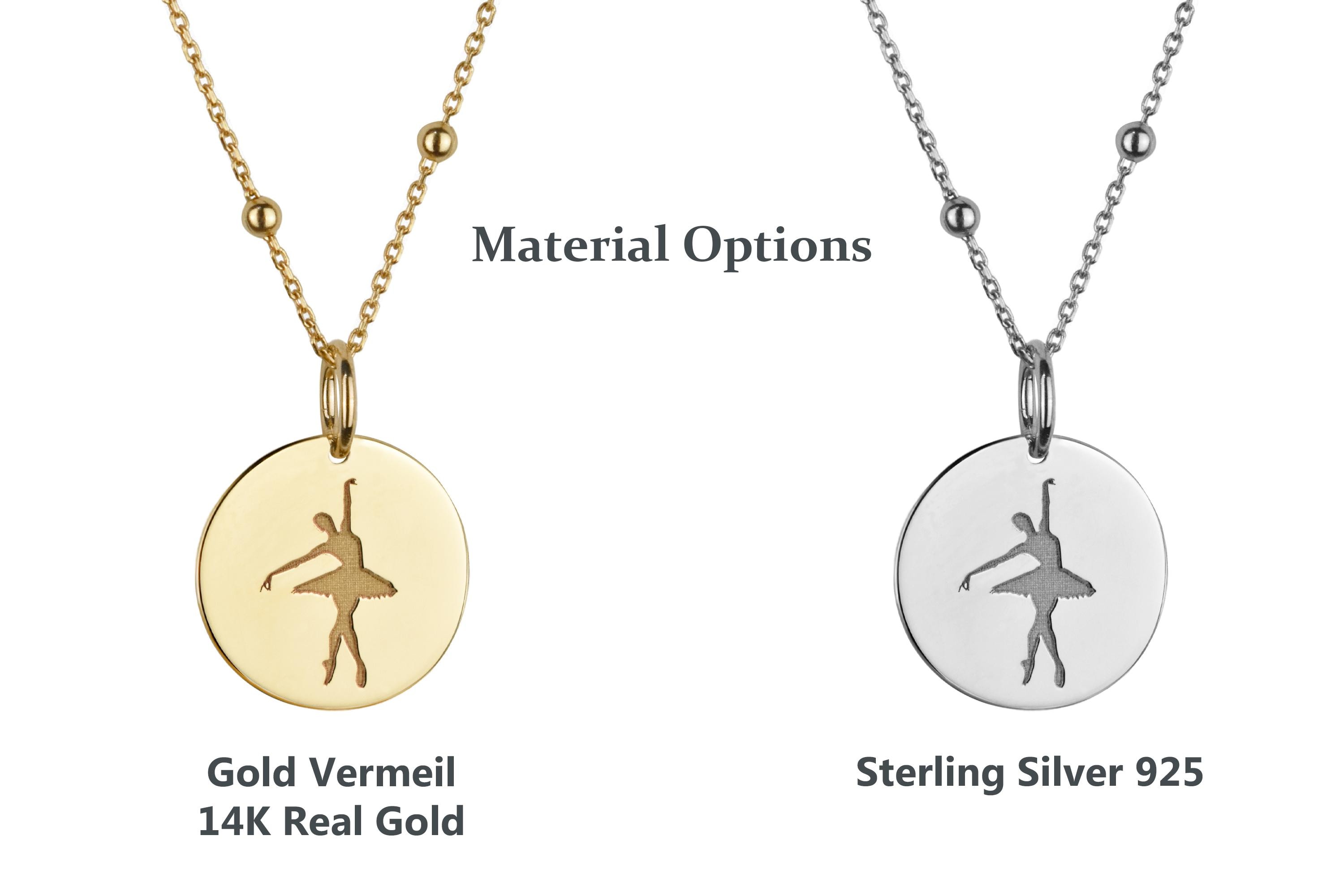 14K Solid Gold Ballerina Necklace, Ballet Dancer Pendant, Personalized ...